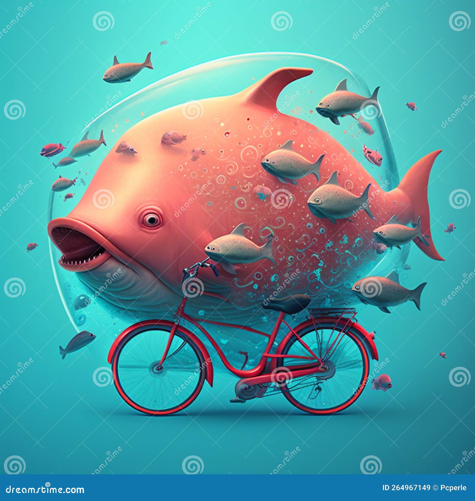 Abstract Illustration of a Big Fish Under Water on a Bicycle. AI ...