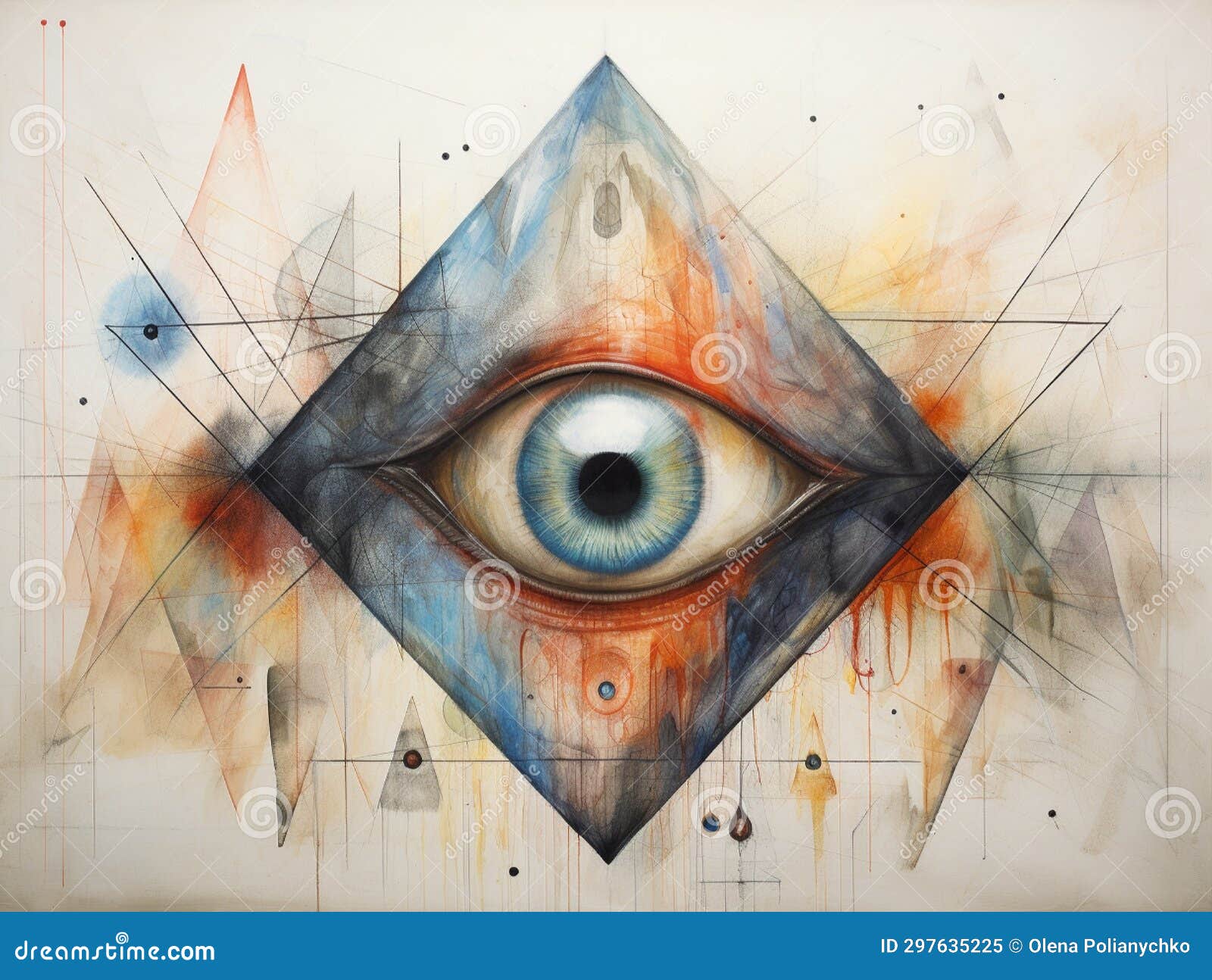 Abstract Illustration of a Blue Eye in a Multi-colored Quadrangle, on ...