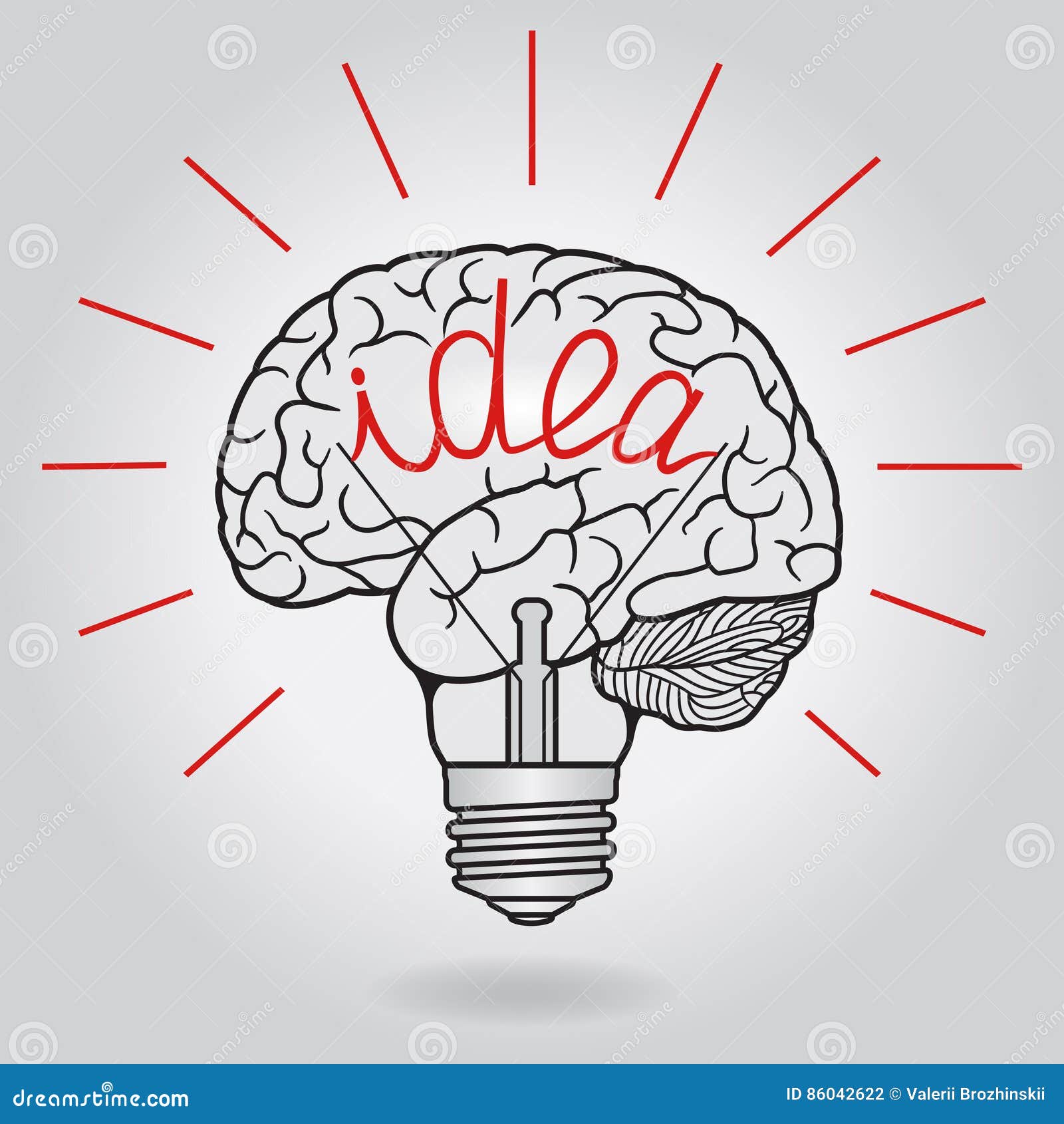 Abstract Illustration with Brain and Light Bulb - Idea Stock Vector ...