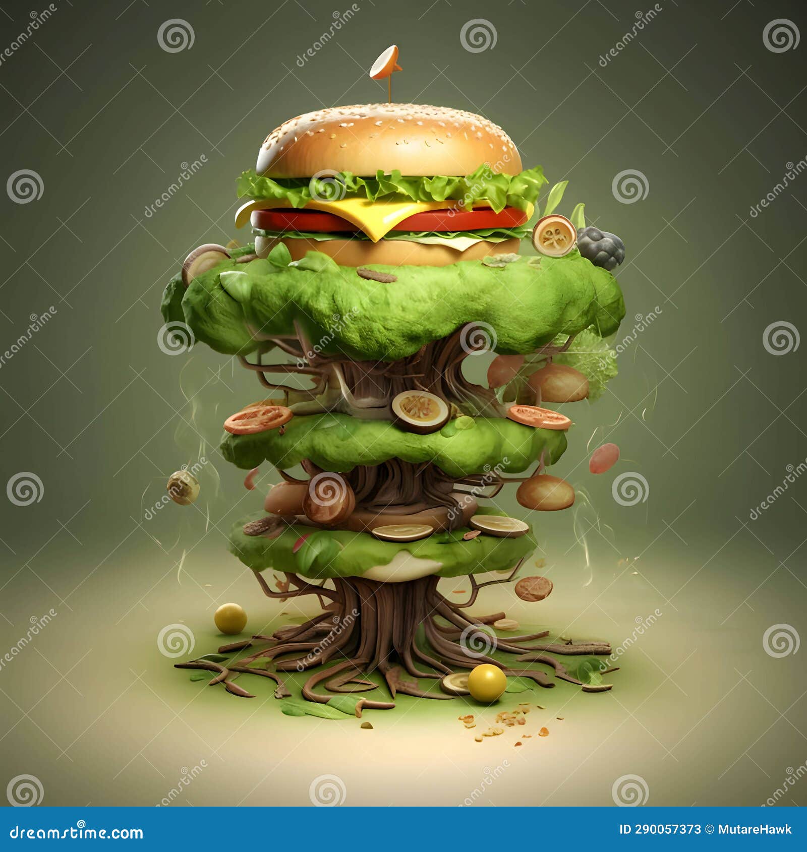 Abstract Illustration - Burger As Tree and Nature Stock Illustration ...