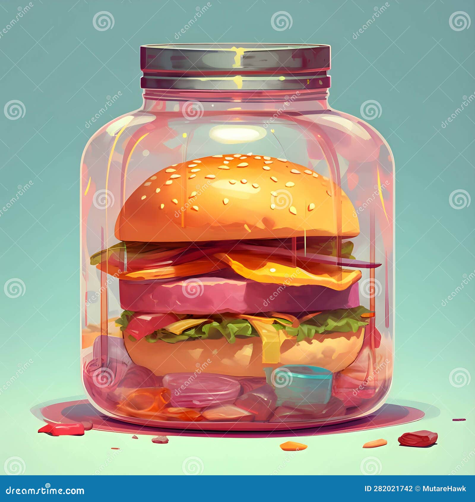 Abstract Illustration - Burger in a Big Jar Stock Illustration ...