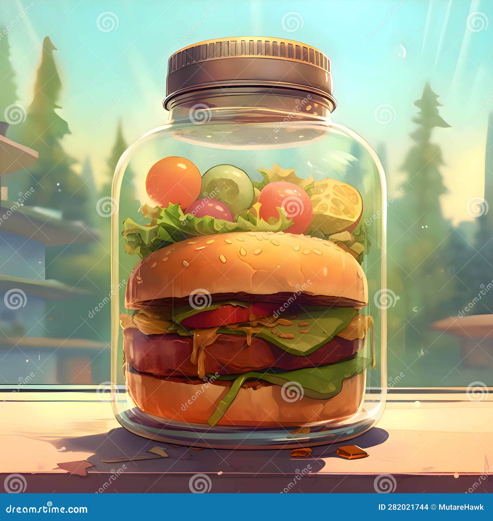 Abstract Illustration - Burger in a Big Jar Stock Illustration ...