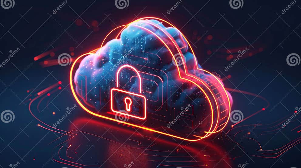 Abstract Illustration of Cloud Security Services with Padlock Symbol for Data Protection in ...