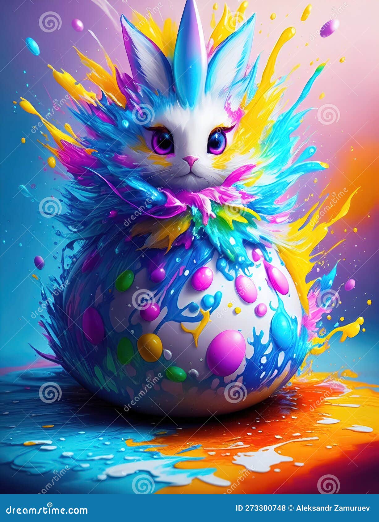 Abstract Illustration of Colorful Easter Bunny on Colorful Puddle and ...