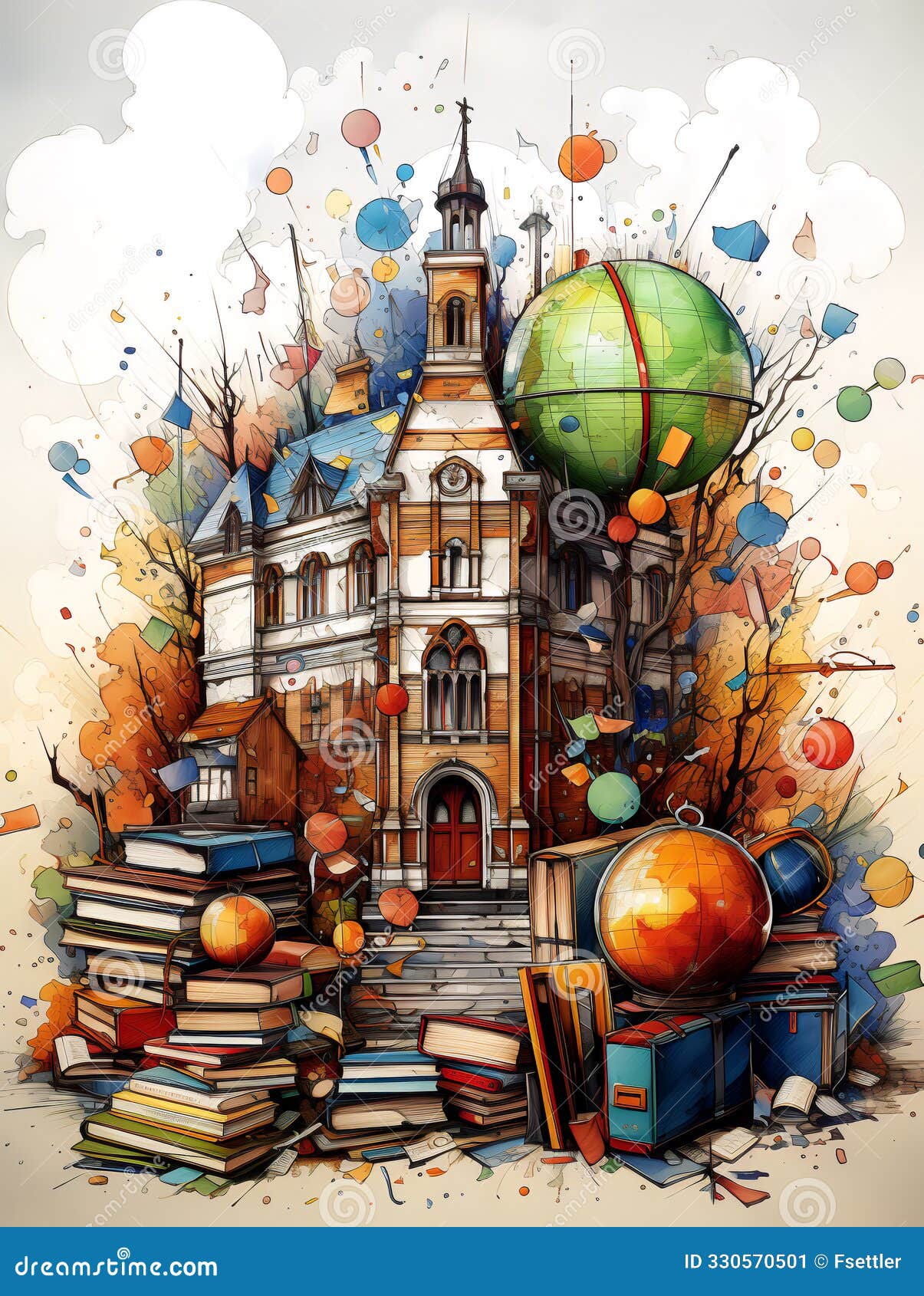 An Abstract Illustration Consisting of Many School-themed Objects Stock ...