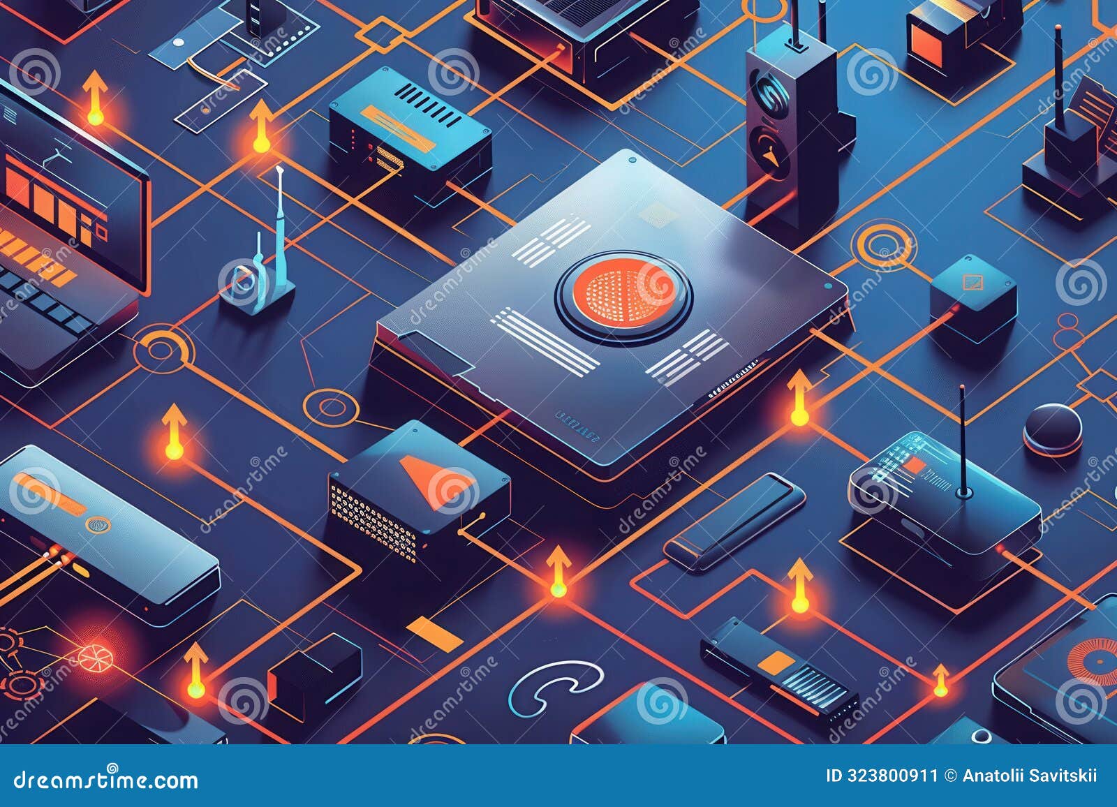 An Abstract Illustration Depicting an Interconnected Network of Devices ...
