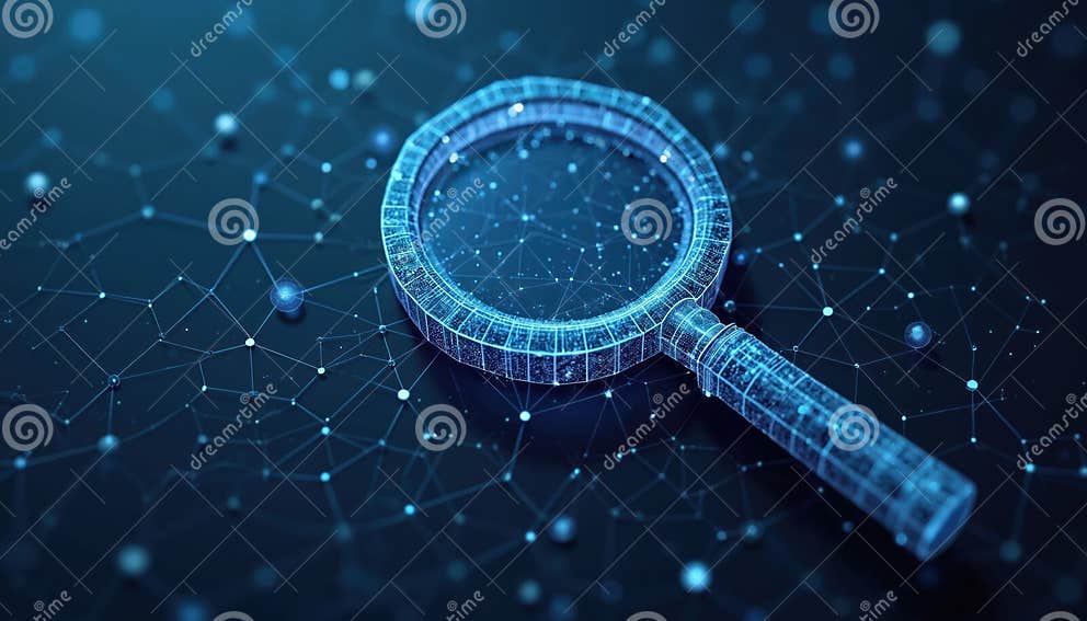 Abstract Illustration of Digital Magnifying Glass. Low Poly Wireframe ...