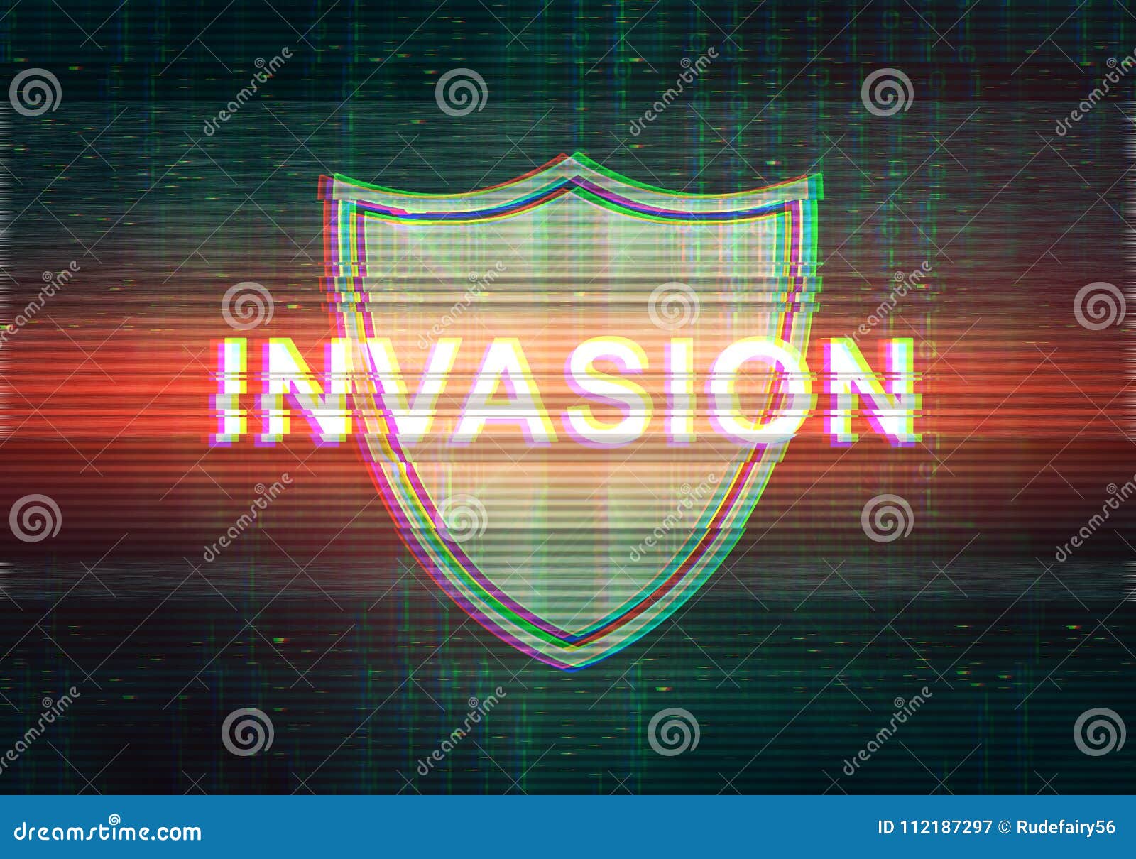Abstract Illustration of Distorted Display Screen with Red Light Stock ...