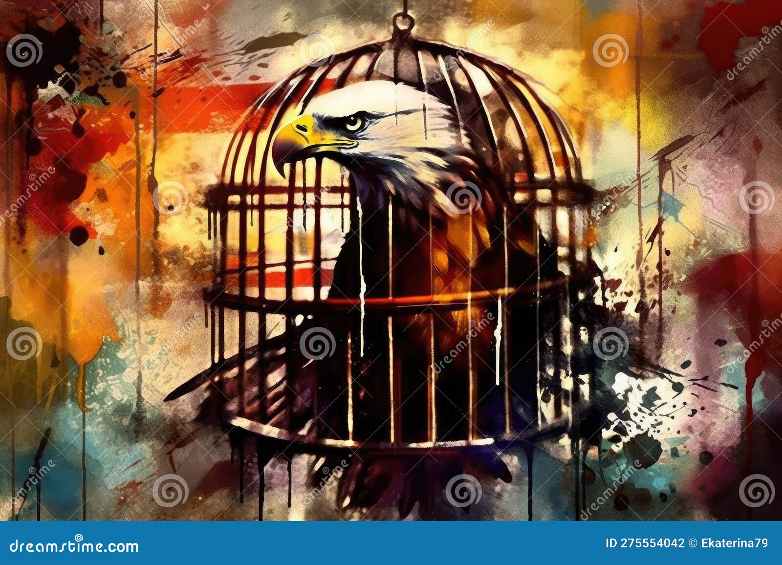An Abstract Illustration of an Eagle Inside of a Bird Cage. Freedom ...