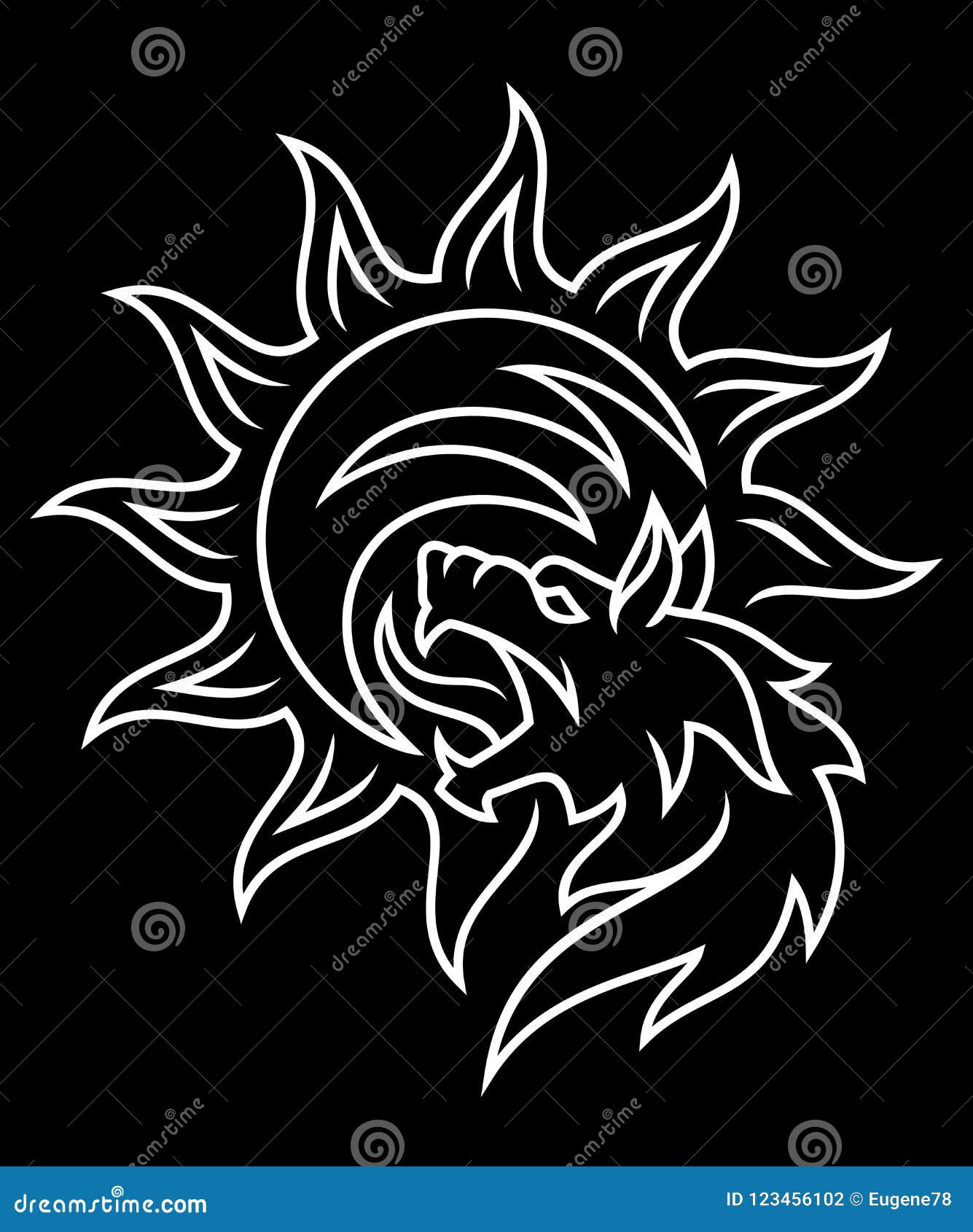 Wolf devouring the sun stock vector. Illustration of vikings - 123456102