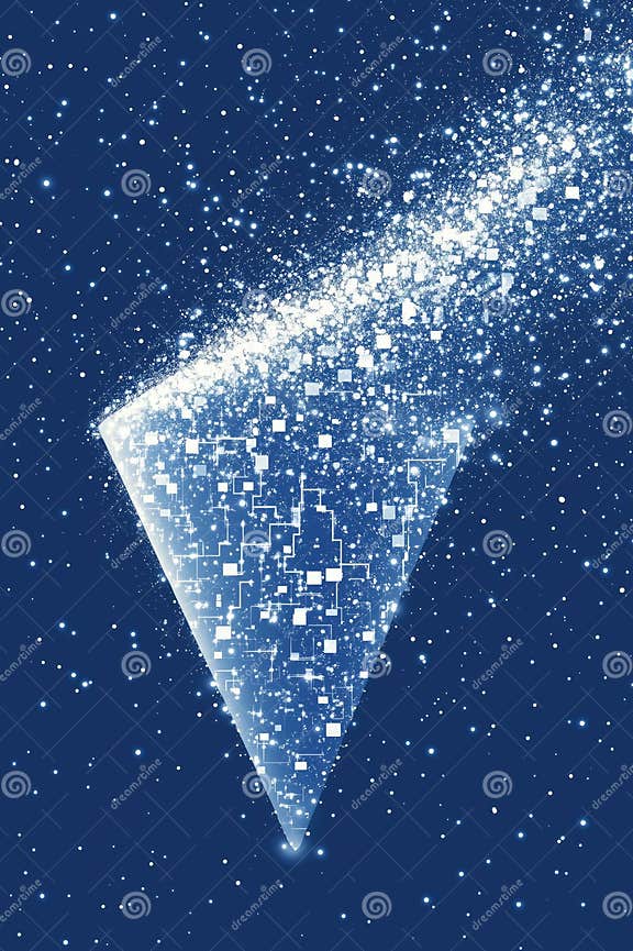 Abstract Blue Background with Sparkling Light Particles in a Triangular ...