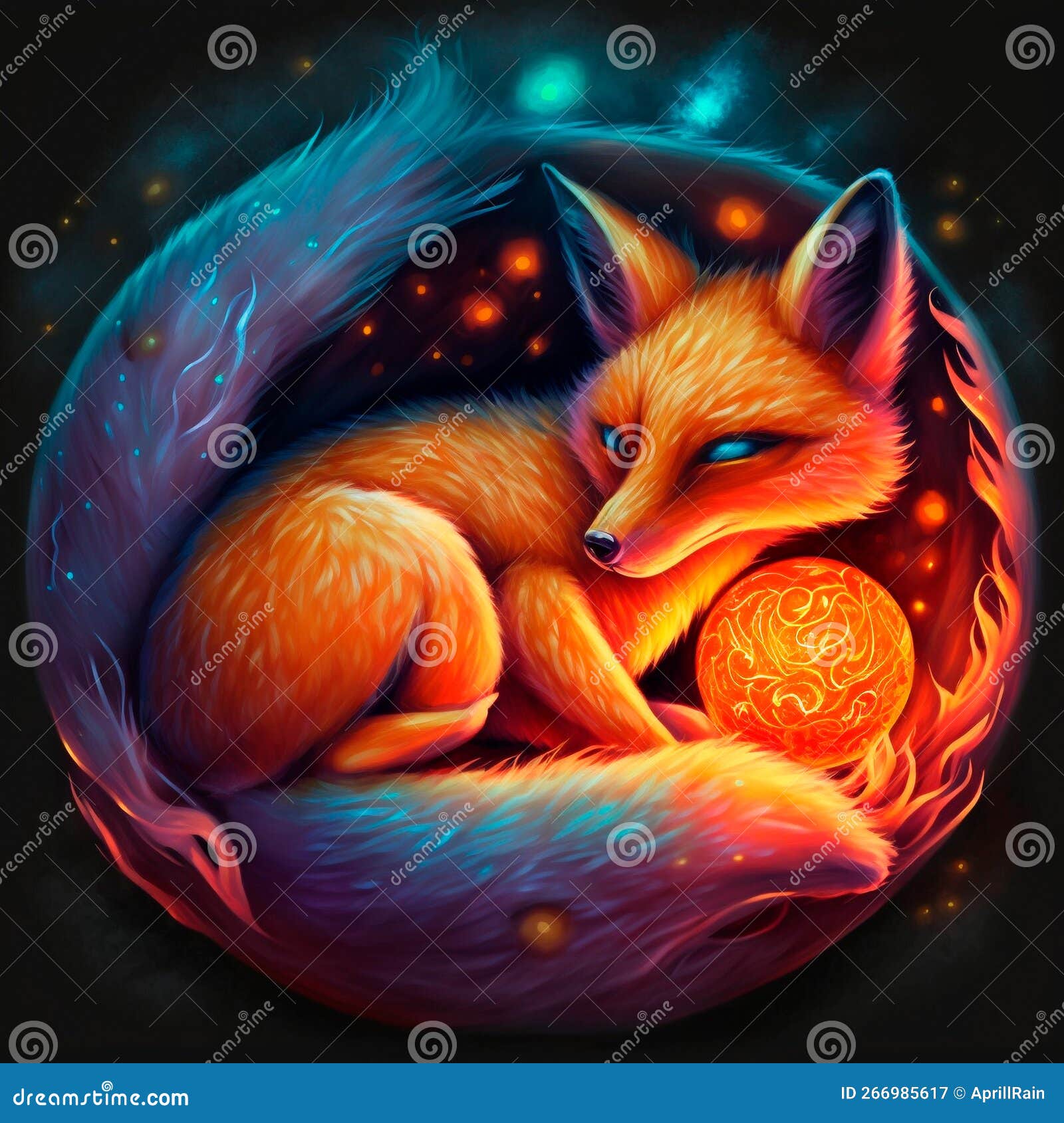 Abstract Illustration of a Fiery Fox Stock Illustration - Illustration ...