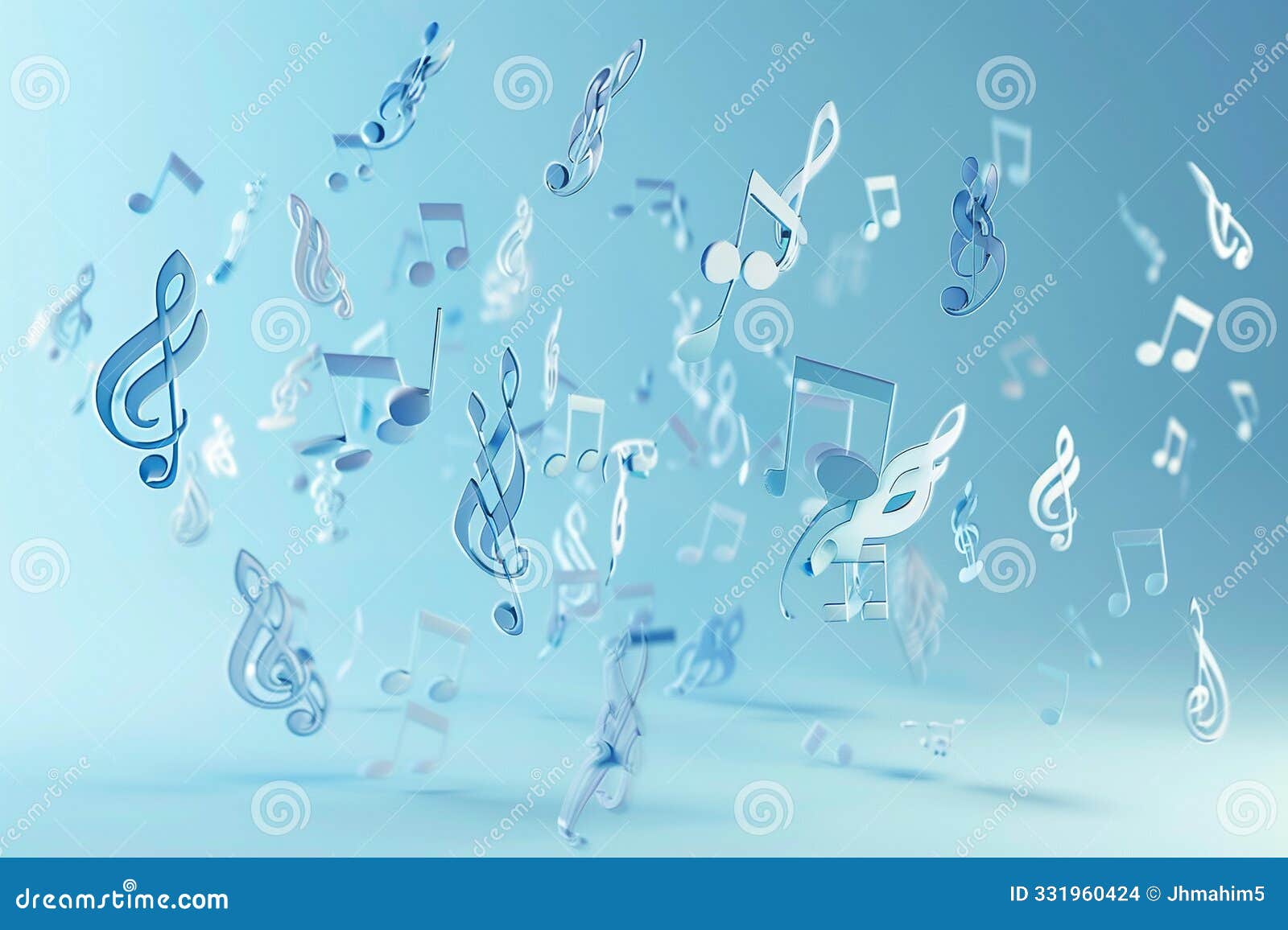 Abstract Music Notes Floating on a Blue Background Stock Illustration ...