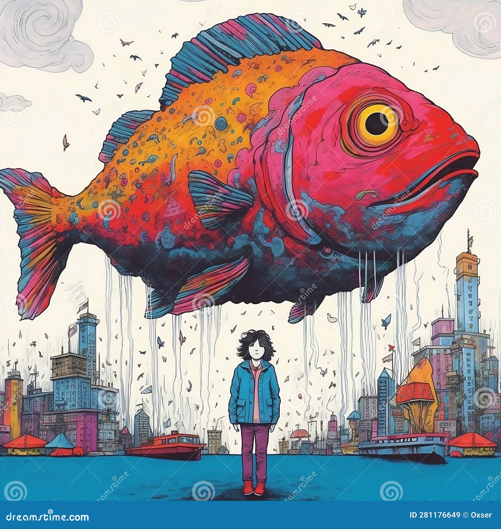 Illustration of Fish Made Up of Garbage Portraying Pollution of the ...