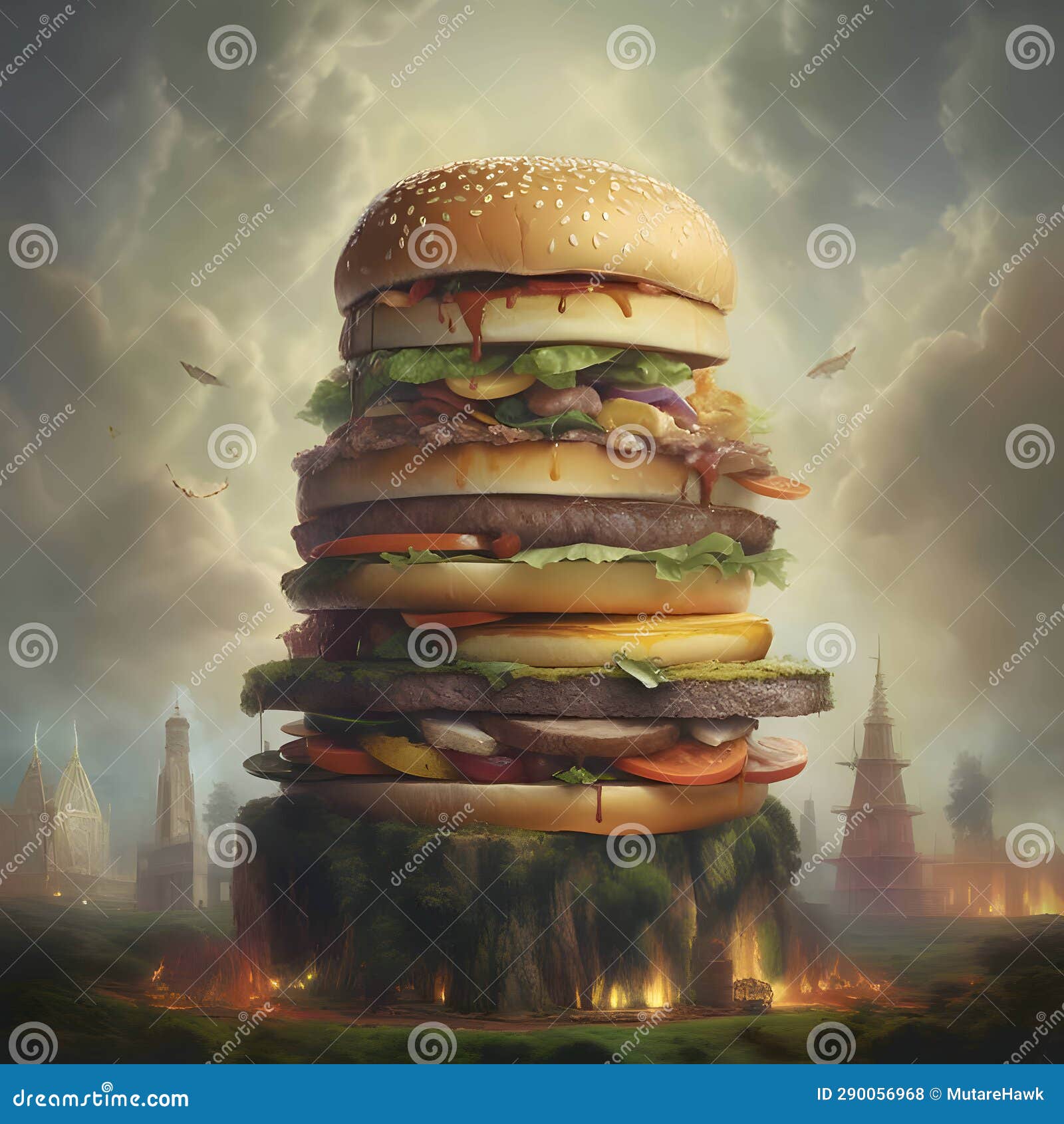 Abstract Illustration - a Giant Hamburger on a Platform Stock ...