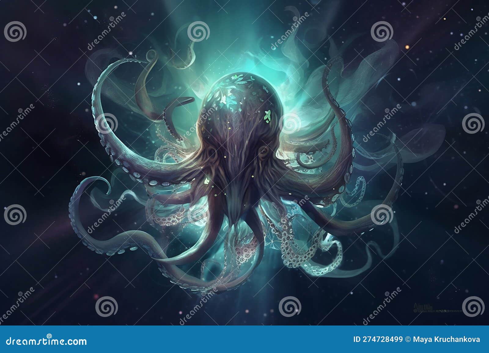 Abstract Illustration of Giant Octopus in Space Stock Illustration ...