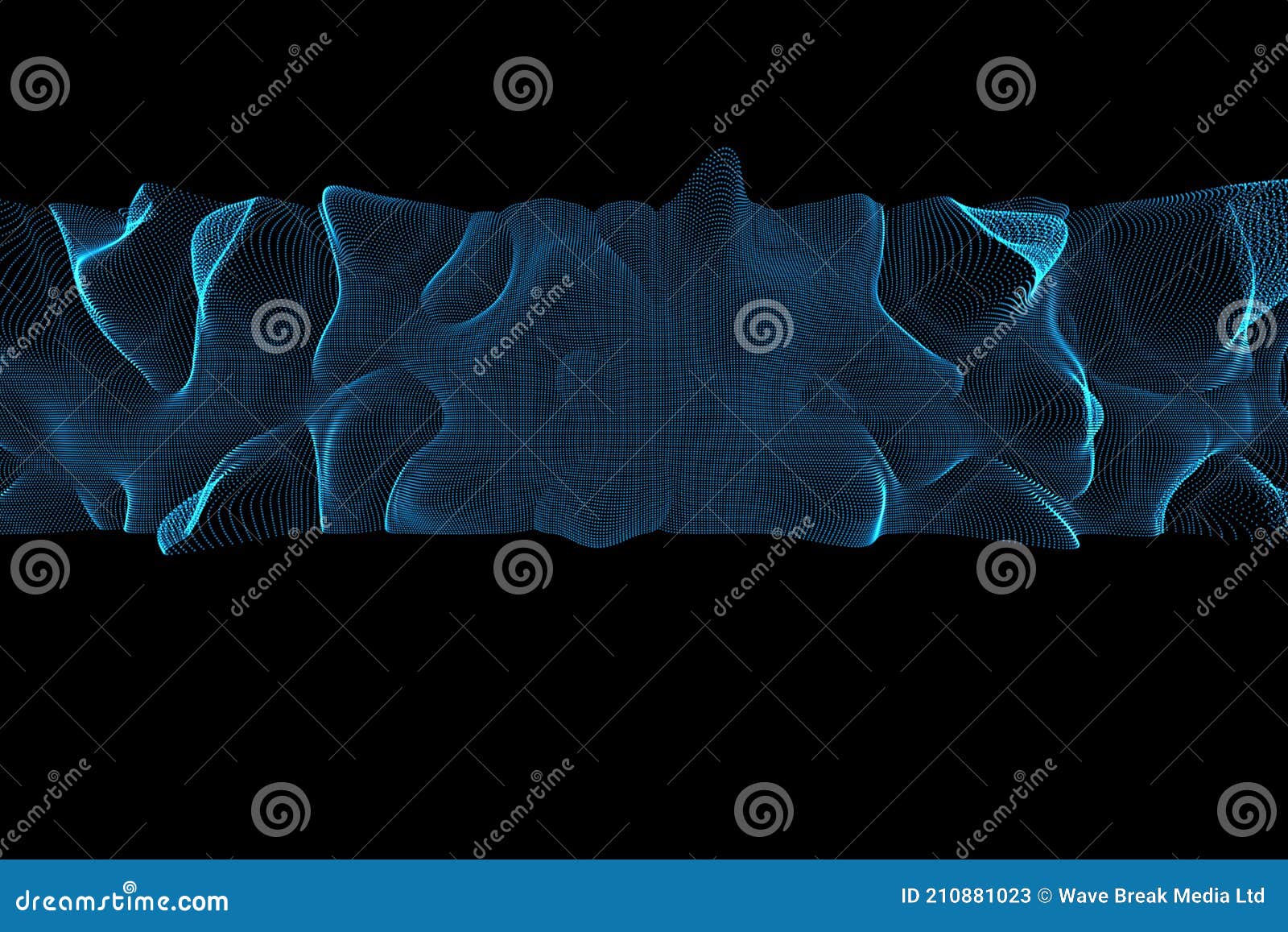 Abstract Illustration of Glowing Blue Digital Mesh Wave Against Black ...