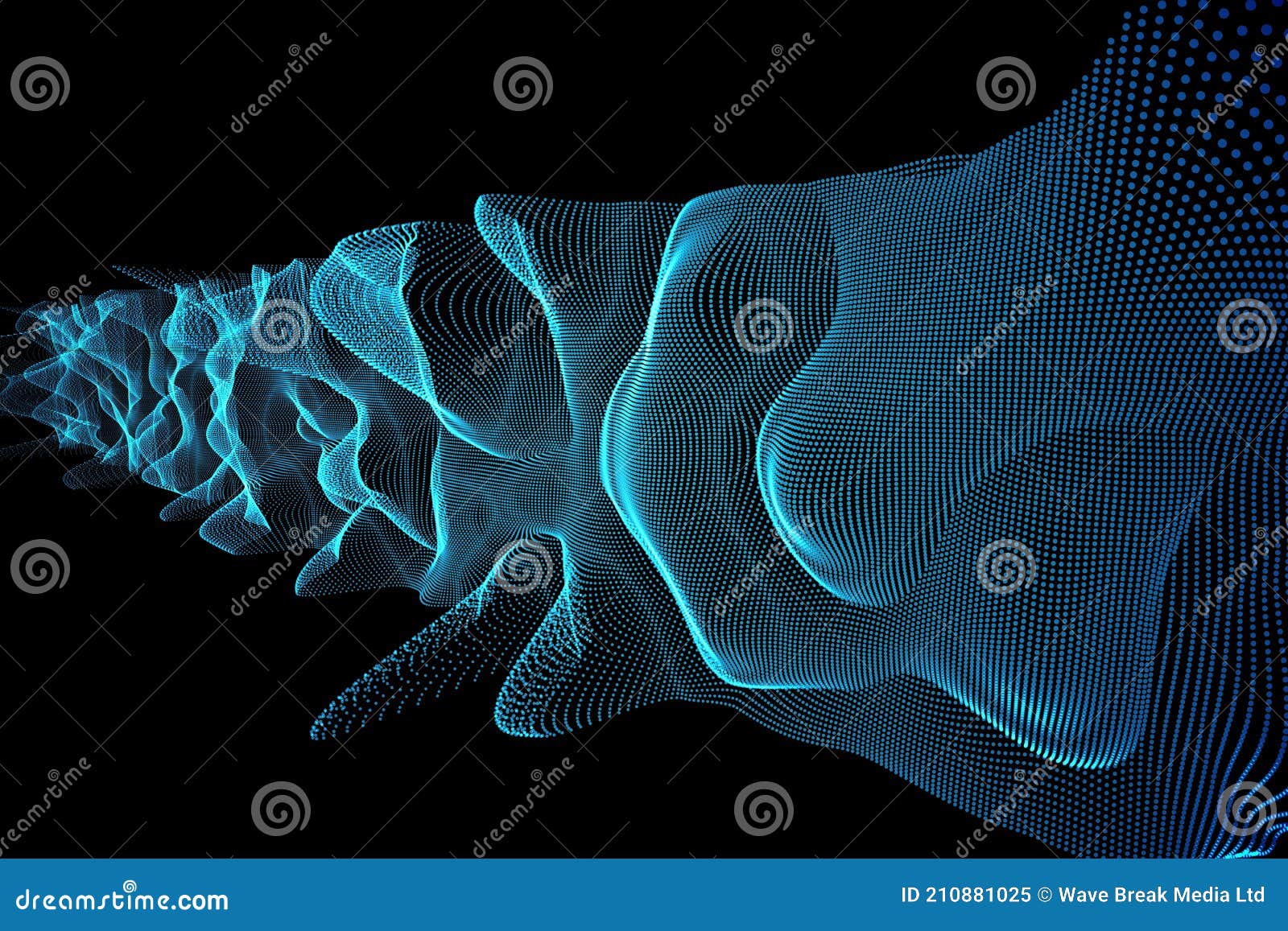 Abstract Illustration of Glowing Blue Digital Mesh Wave Against Black ...