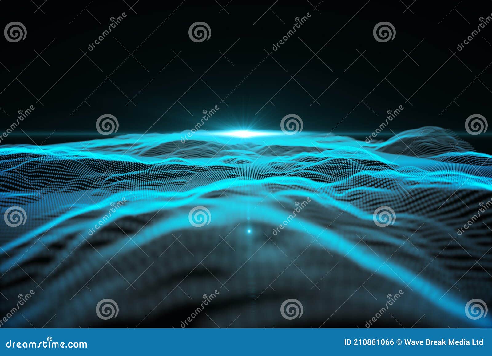 Abstract Illustration of Glowing Blue Digital Mesh Wave Against Black ...