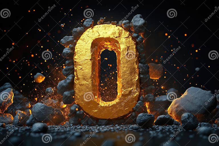 Abstract Illustration of Golden Number Zero. Stone Style Font. Rock ...