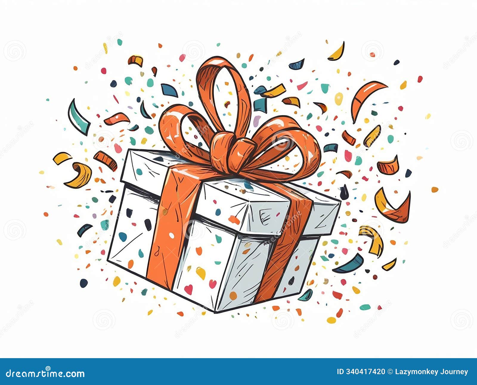 Abstract Illustration of a Hand Drawn Falling Gift with Confetti in ...