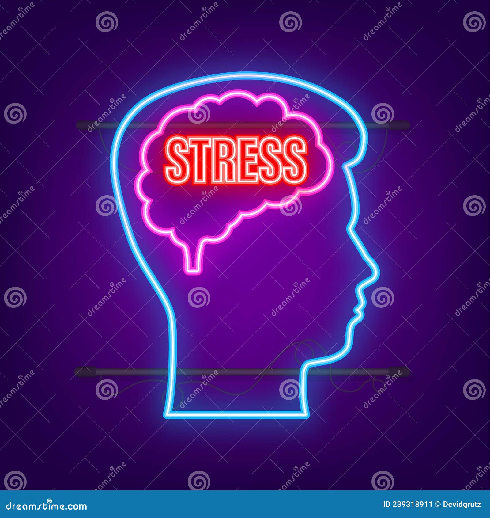 Abstract Illustration with Head Stress Neon Style on White Backdrop ...