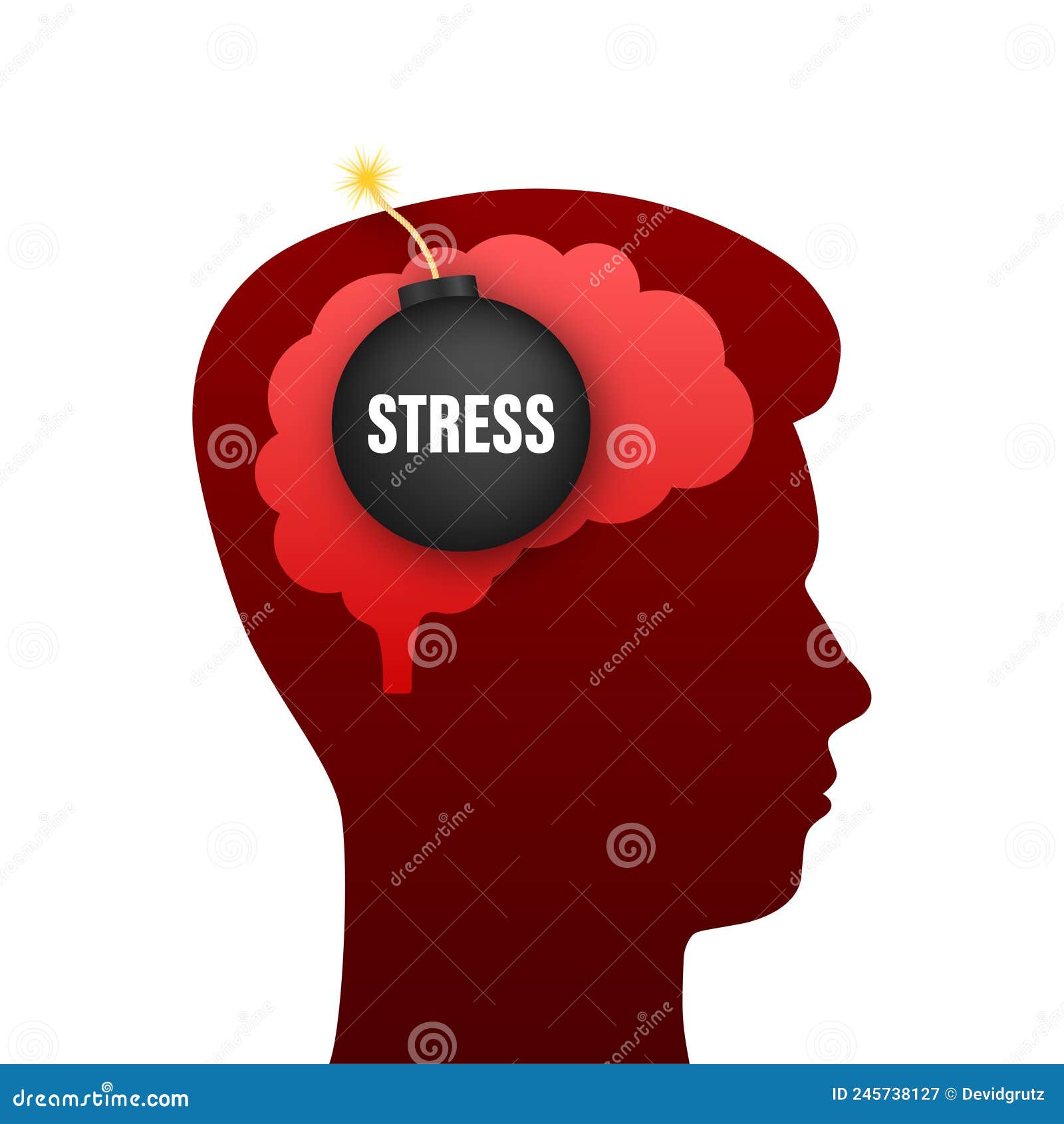 Abstract Illustration with Head Stress on White Backdrop. Cartoon ...