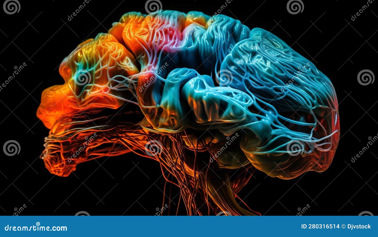 Abstract Illustration of Human Brain with Flowing Multi Colored ...