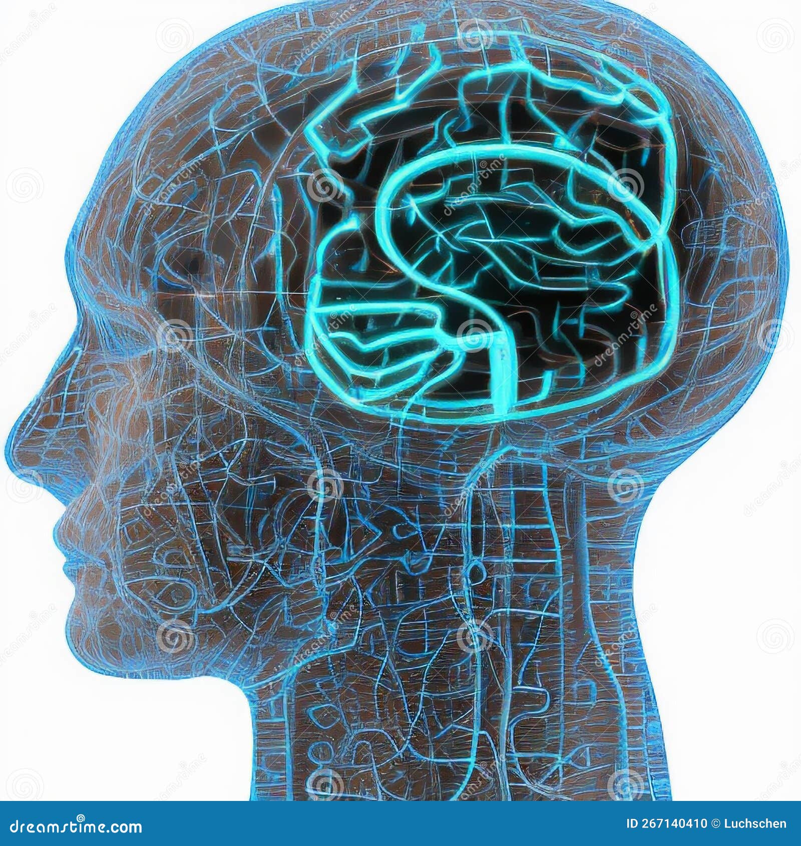 Abstract Illustration of Human Head with Nerve Tissues and Brain Stock ...