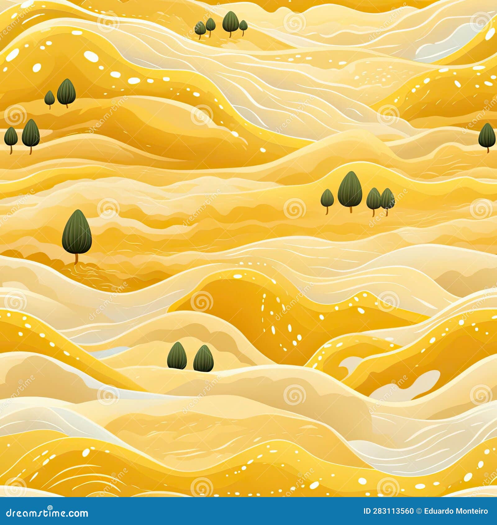 Abstract Illustration of a Land Scene with Trees and Wavy Textures ...