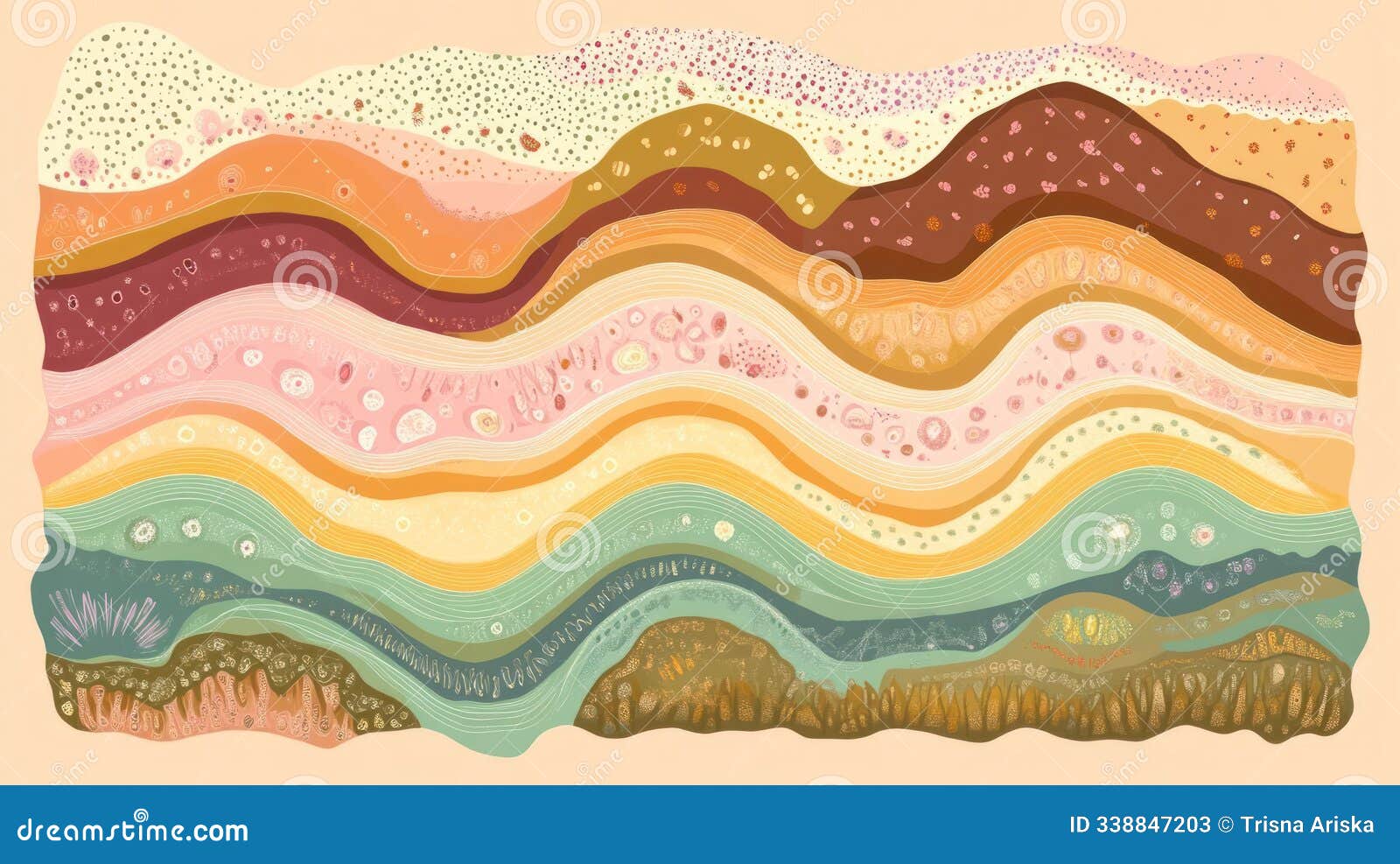 Abstract Illustration of Layered Earth with Wavy Patterns in Pastel ...