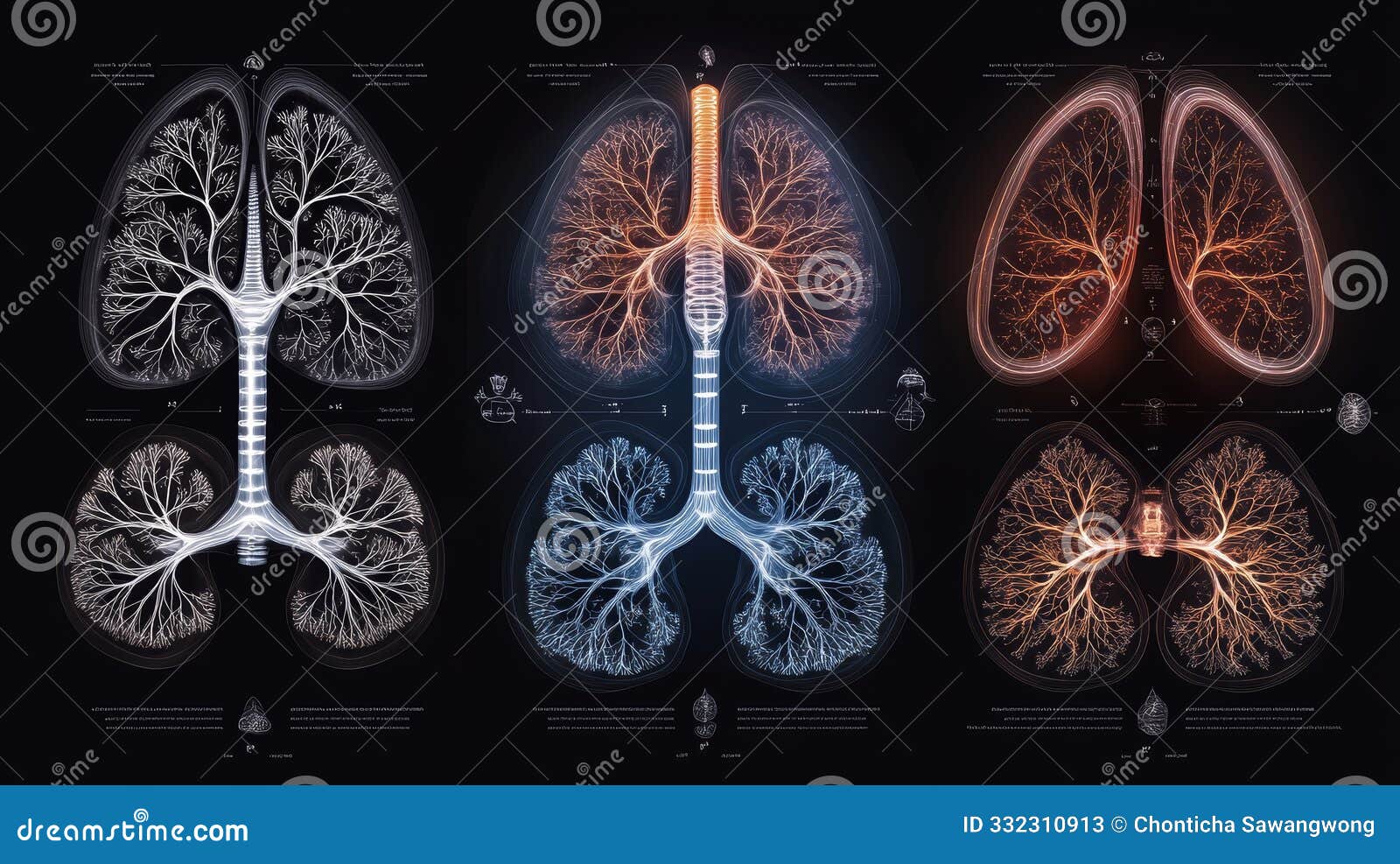 Abstract Illustration of Lungs in Various Stages of Development, with ...