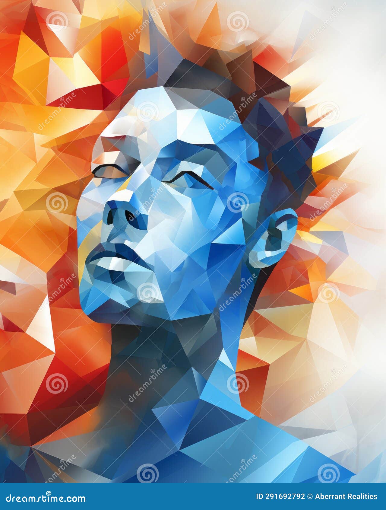 Abstract Illustration of a Mans Face with Triangles in the Background ...
