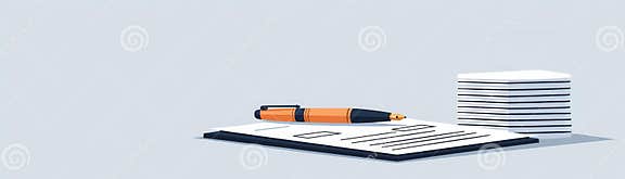 Abstract Illustration of a Pen Signing Underwriting Forms with ...