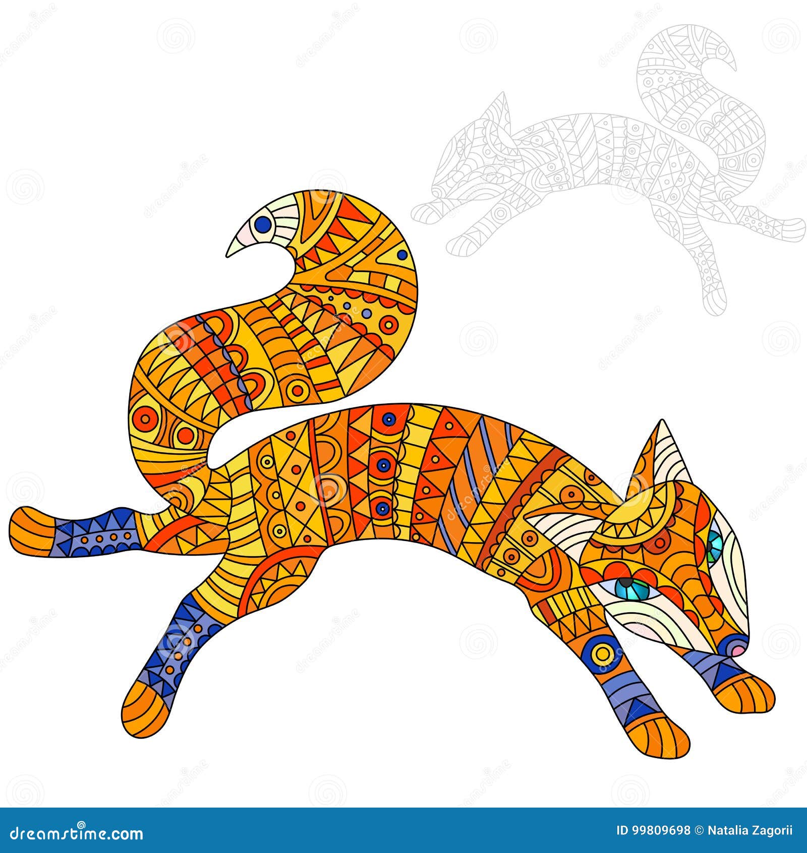 Abstract Illustration of Red Fox, Fox and Painted Its Outline on White ...