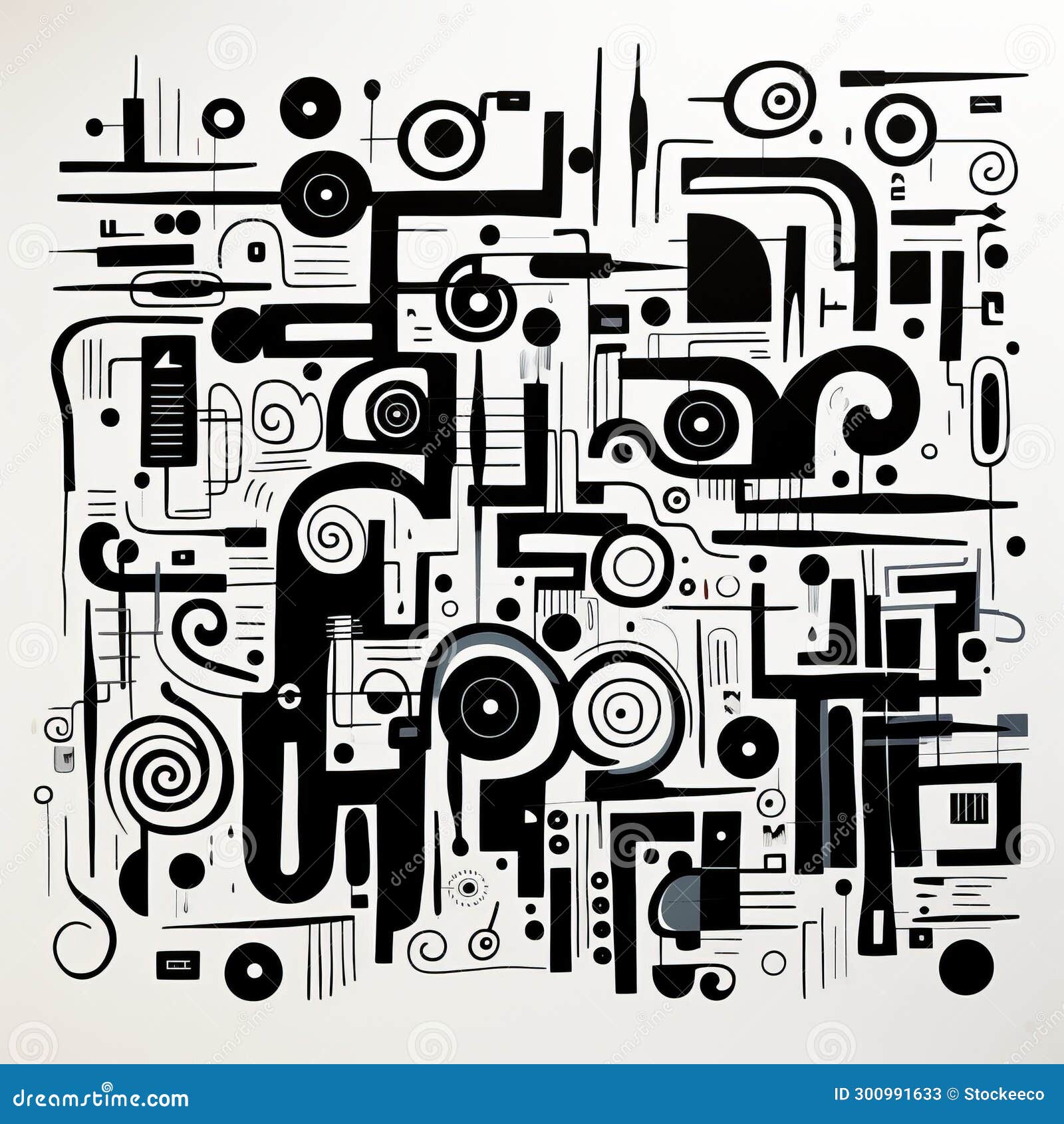 Abstract Illustration with Robotic Motifs and Elaborate Calligraphy ...