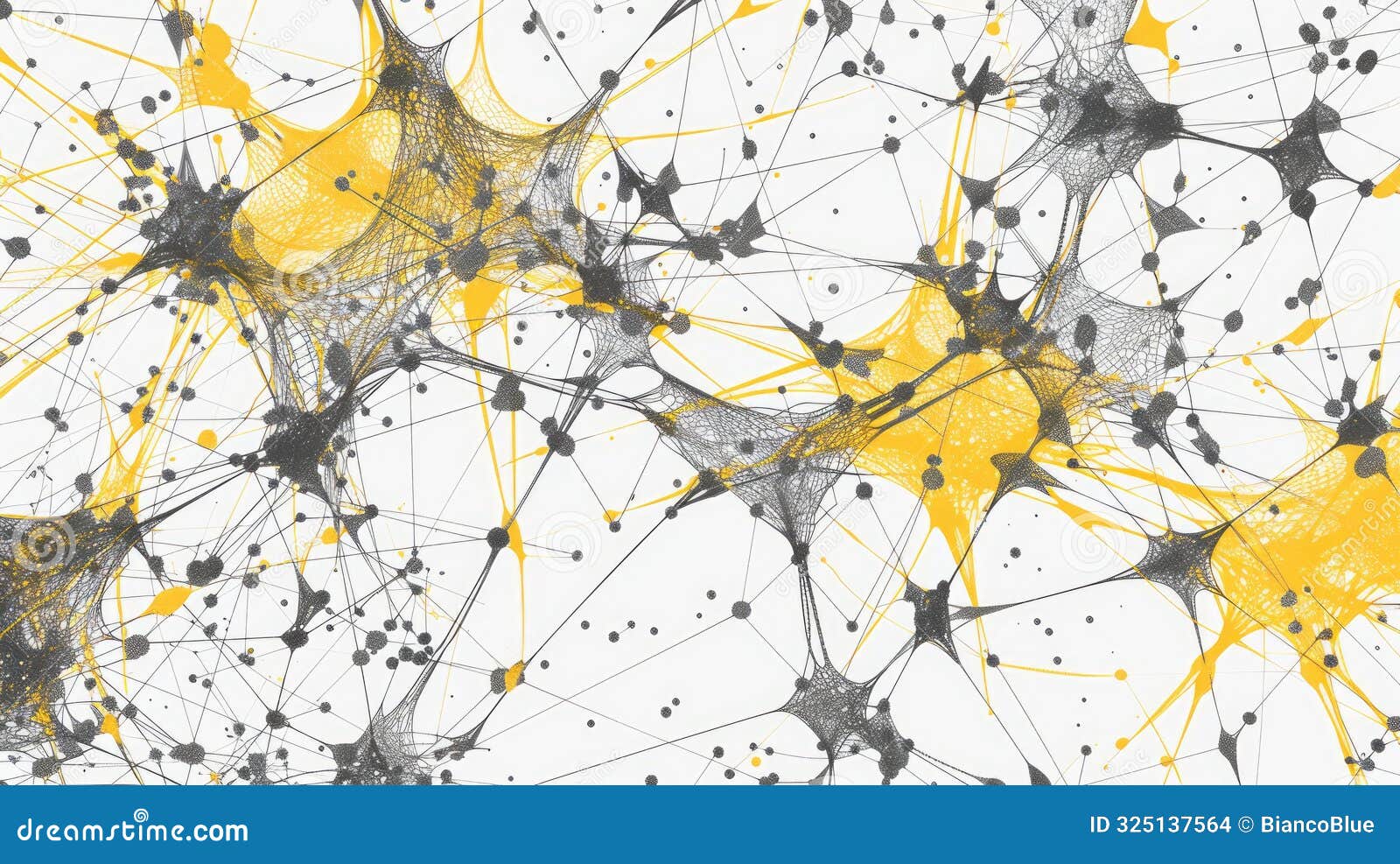 Abstract Network with Yellow Nodes and Intersecting Black Lines in ...