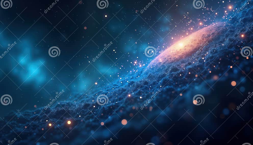 Abstract Illustration Shows Space Landscape with Glowing Particles ...