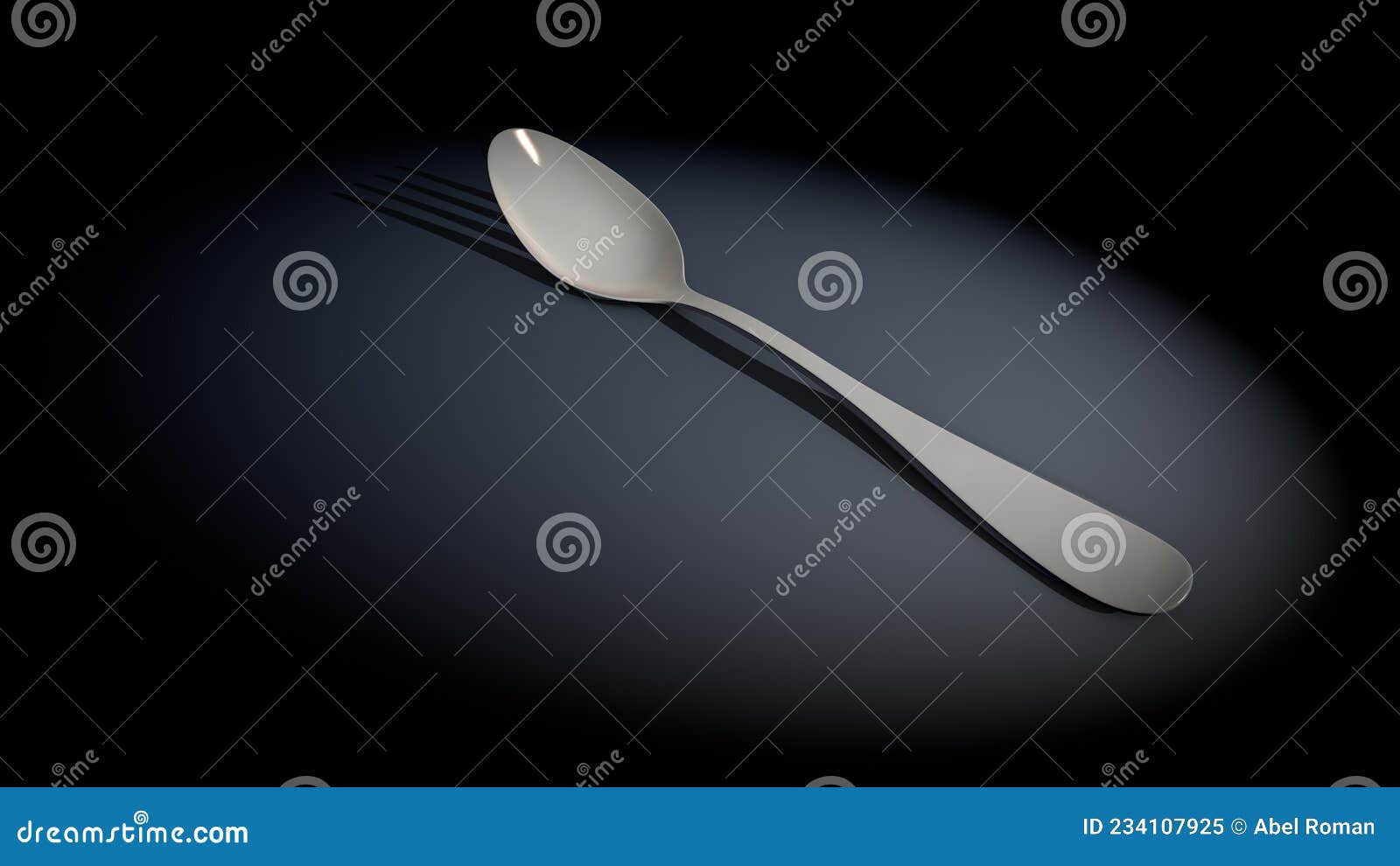 Abstract Illustration of a Spoon Illuminated by a Single Spotlight ...