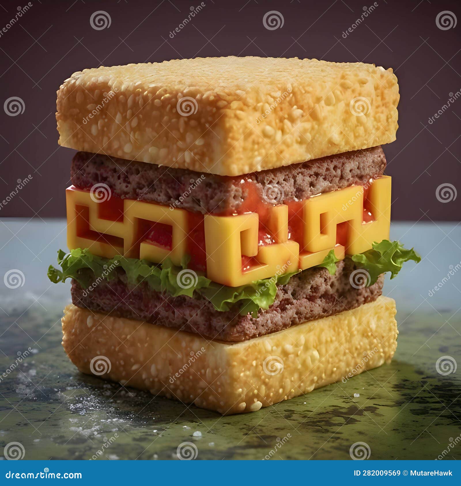 Abstract Illustration - Square Burger with Hieroglyphics Stock ...