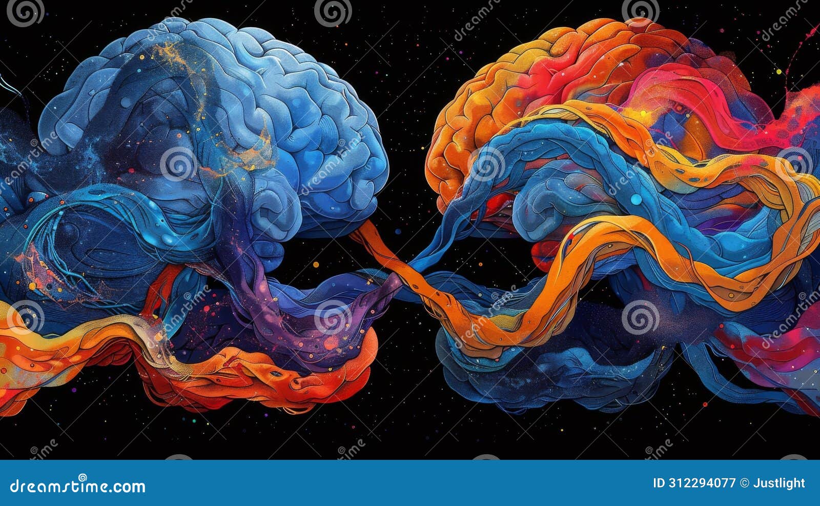 An Abstract Illustration of Two Brains Each Filled with Different ...