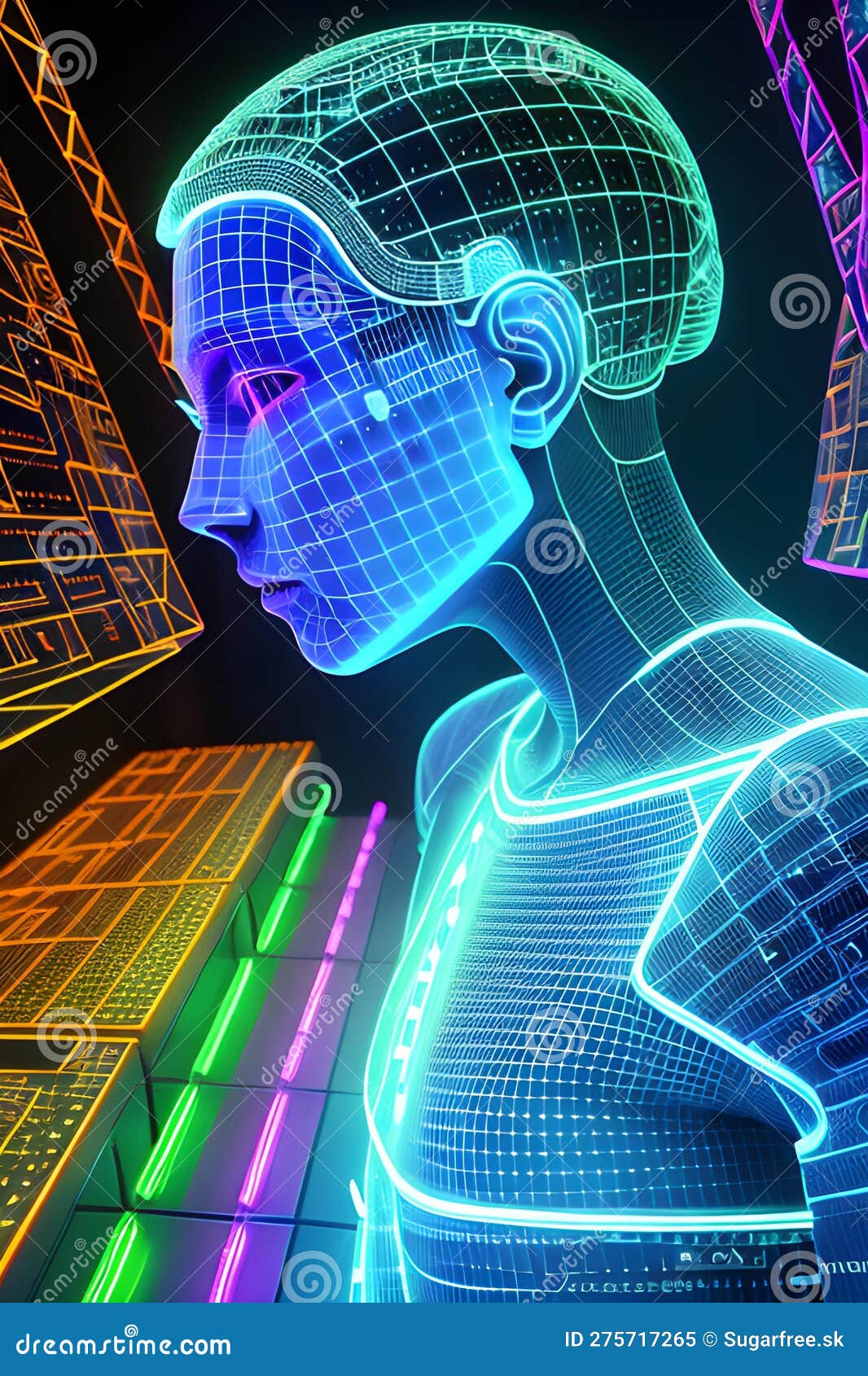 Virtual Reality Outlined Glowing Illustration Stock Illustration ...