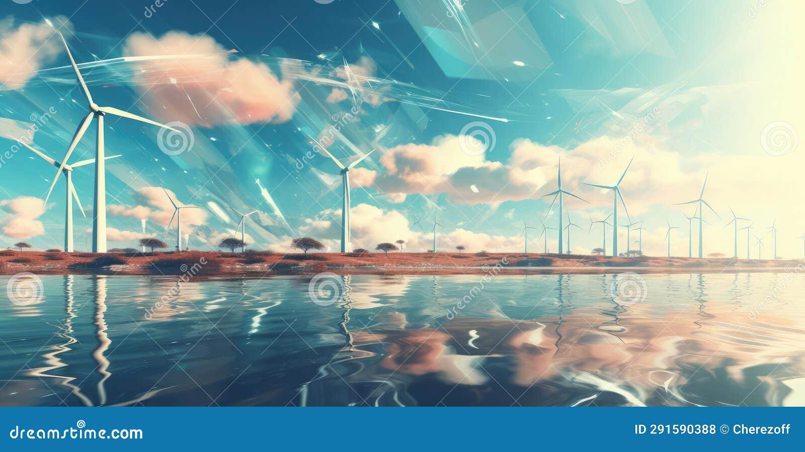 Abstract Illustration with Wind Farms Stock Illustration - Illustration ...