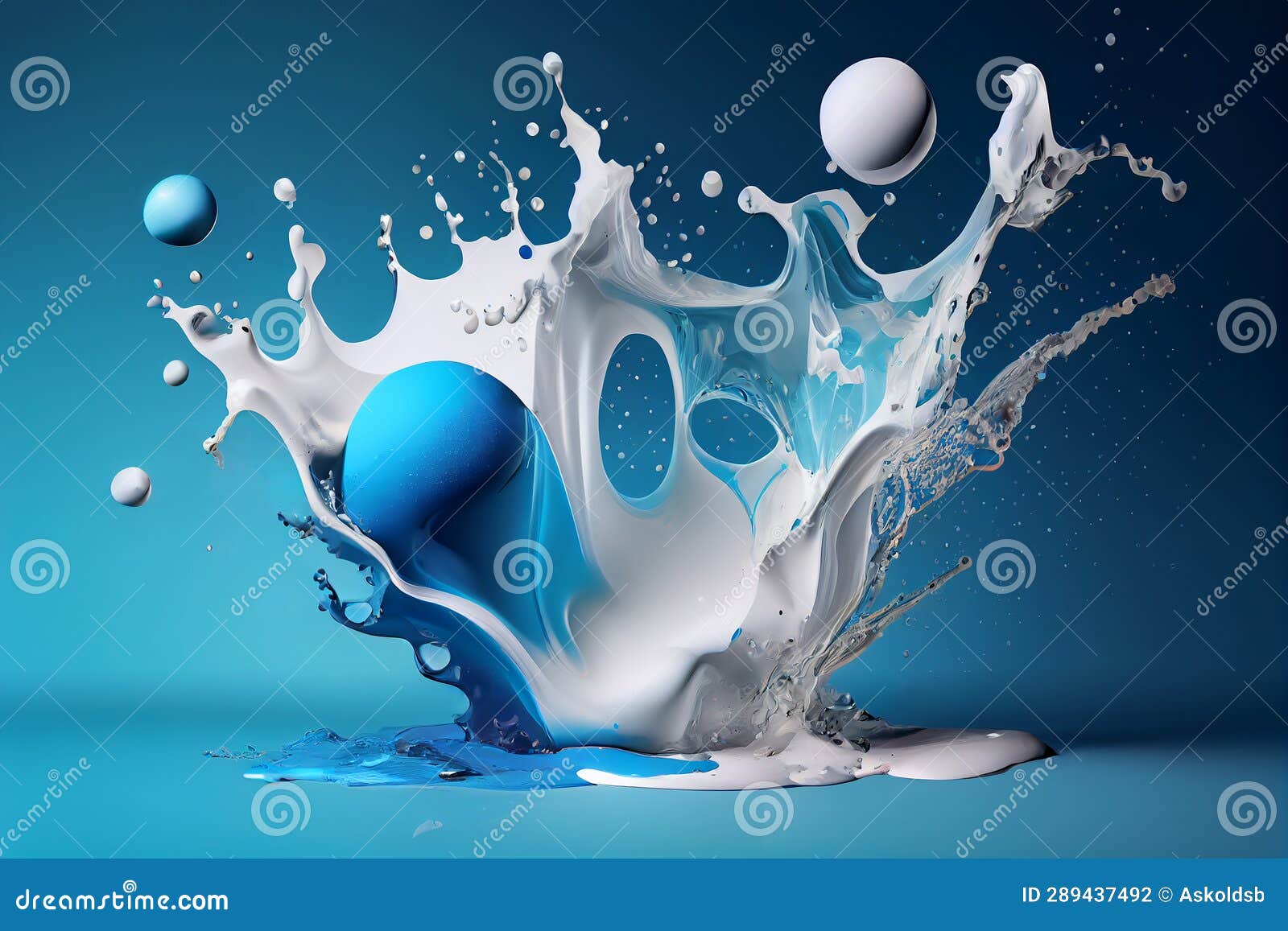 Ilustration, Blue and White Thick Paint Splashes on a Bluish Background ...