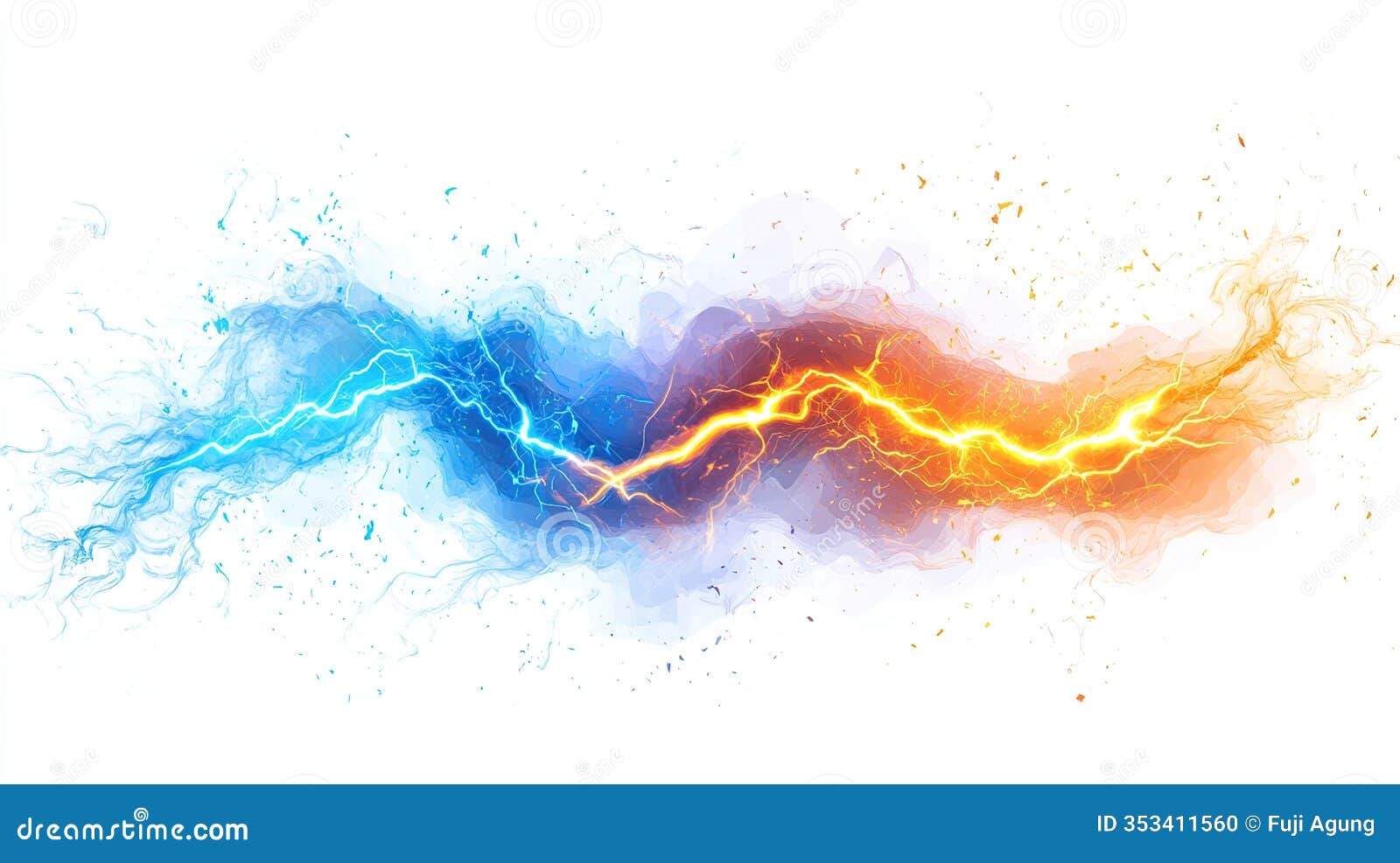 Abstract Image of Blue and Orange Lightning Clashing, Creating a ...