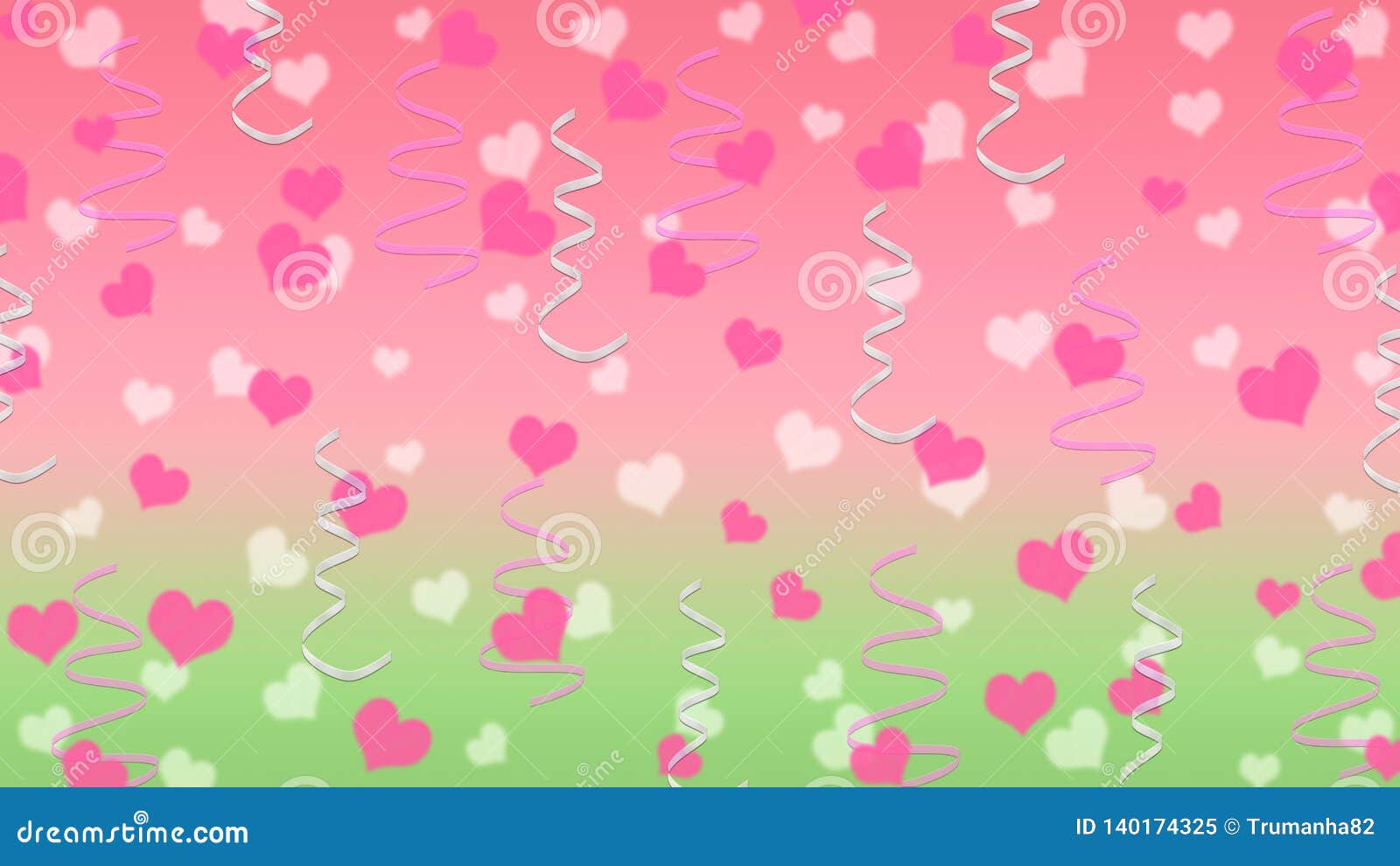 Abstract Hearts and Ribbons in Pink and Green Background Stock ...