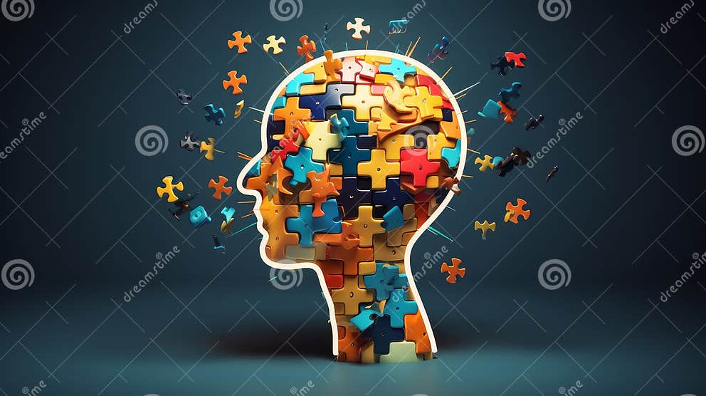 Abstract Image of a Brain Made of Puzzle Pieces Stock Illustration ...