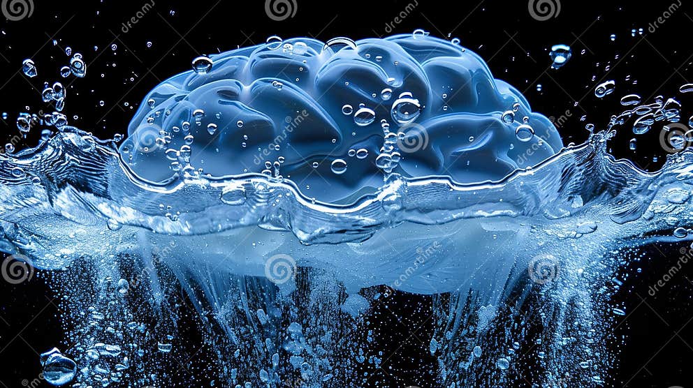 Abstract Image of a Brain Submerged in Water with Splashing Effect on a ...