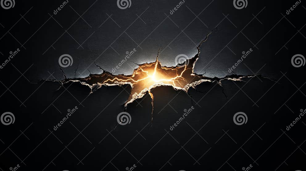 Abstract Image of a Bright Light Bursting through a Cracked Surface. a ...