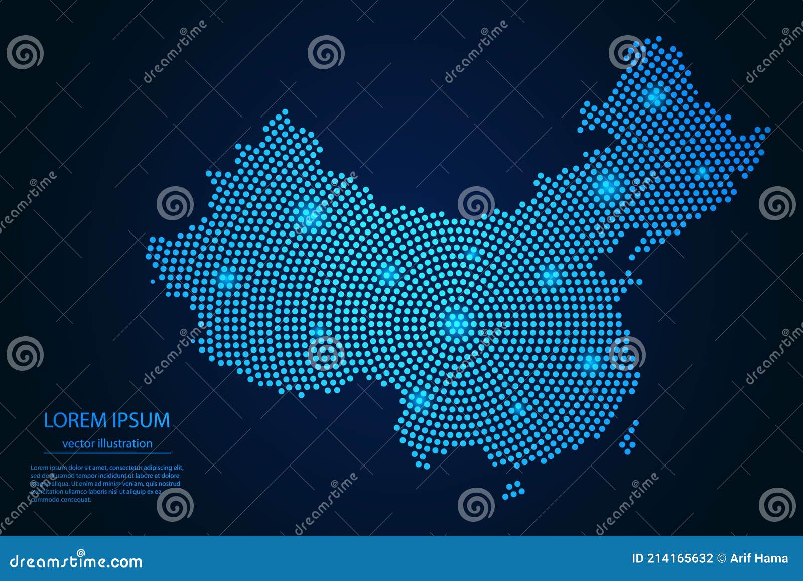 Abstract Image China Map from Point Blue and Glowing Stars on a Dark ...